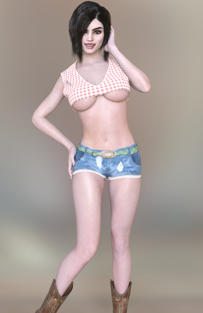 Rule 34 1girls 3d Black Hair Cb1964 Crop Top Denim Shorts Original