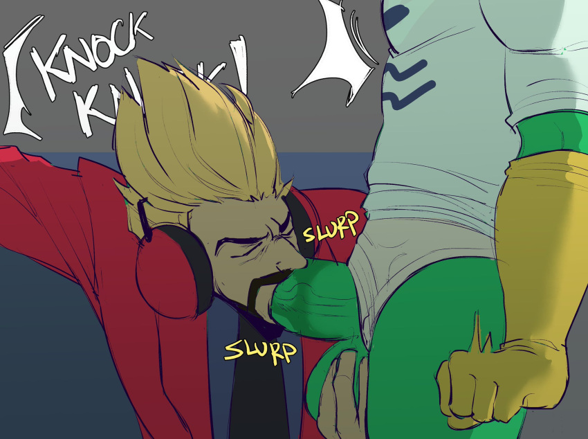 Rule 34 Balls Balls Grab Blowjob Chastisedhorns Closed Eyes Draven Gay Gloves Handwear