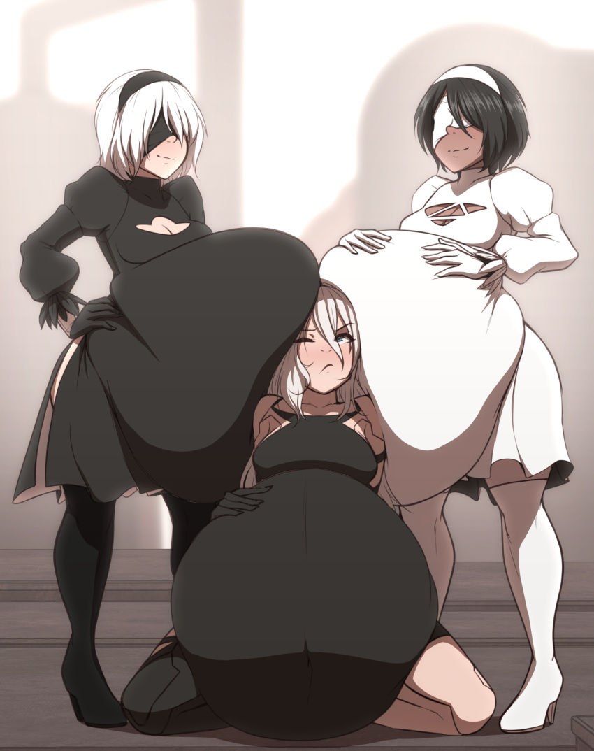 Rule 34 3girls Belly Black Hair Blindfold Breasts Clothed Clothing