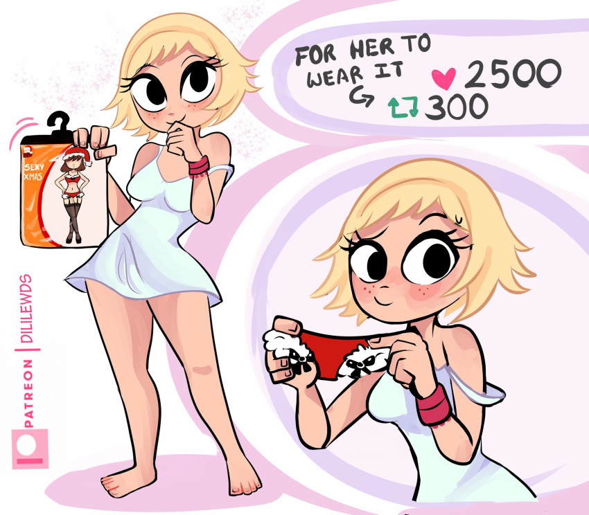 Rule 34 1girls Bare Shoulders Black Eyes Blonde Hair Christmas Clothed Dililewds Dress Female