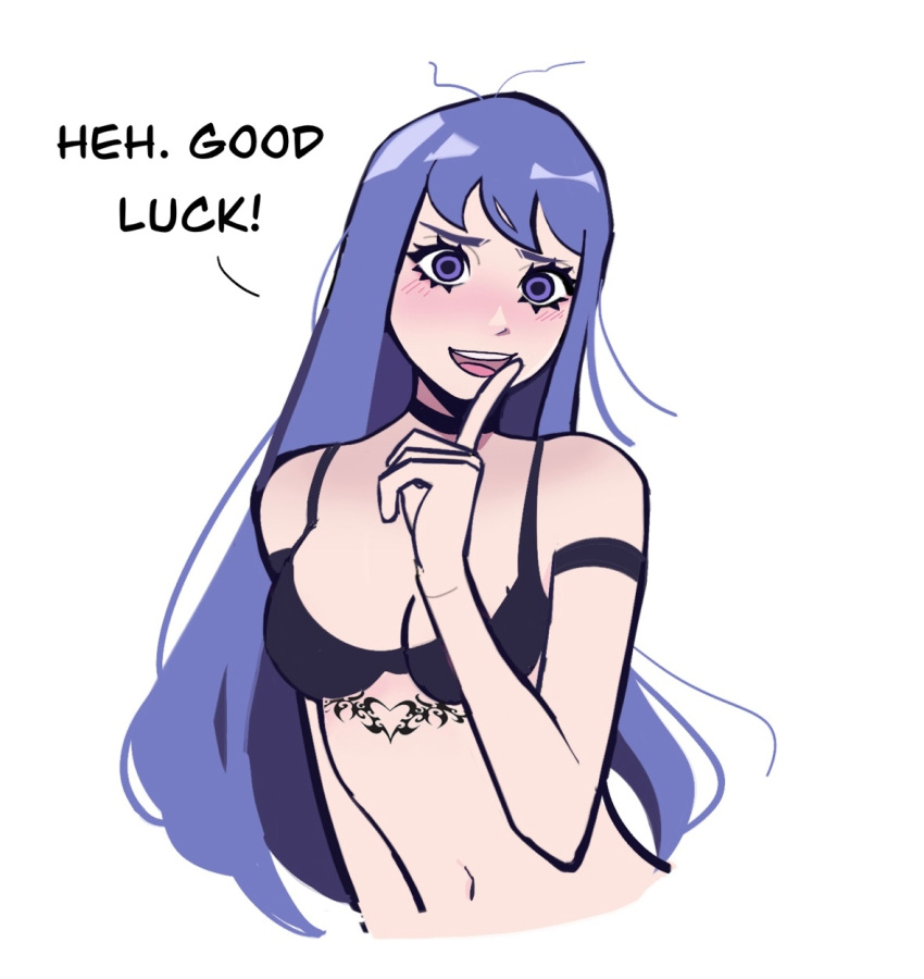 Rule 34 Black Bra Blue Eyes Blue Hair Blush Breasts Chocker Female 7776