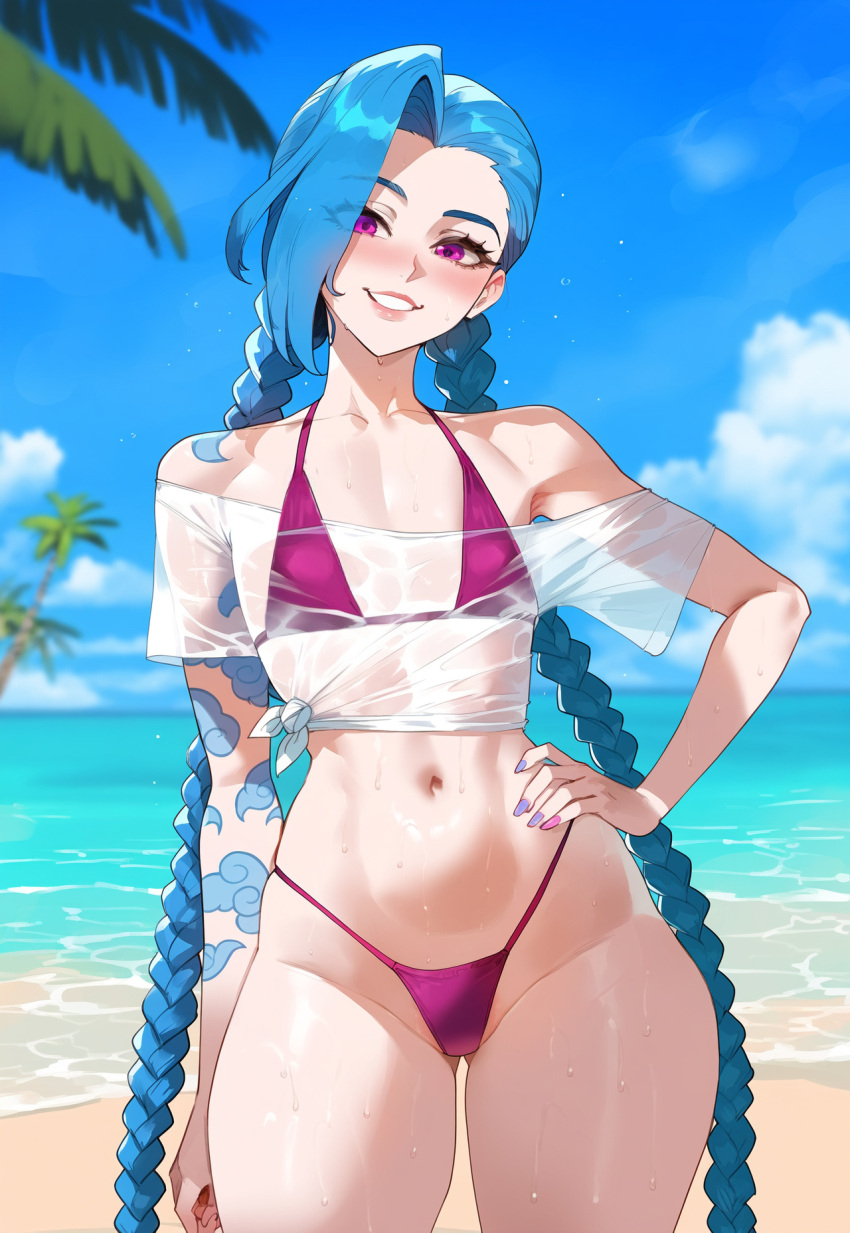 Rule 34 1girls Ai Generated Arcane Arcane Jinx Bangs Blue Hair Creamy