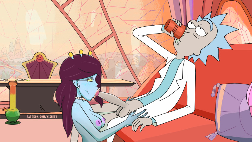 Rule 34 1boy 1girls 2d Alien Blowjob Blue Skin Female Male Oral Rick 9848