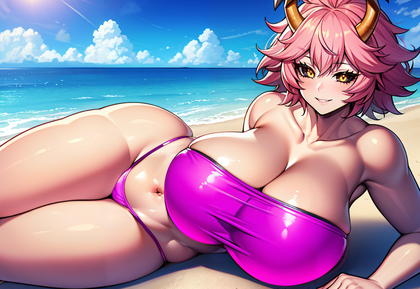 Rule 34 1girls Ai Generated Ashido Mina Beach Big Breasts Black Eyes 1301