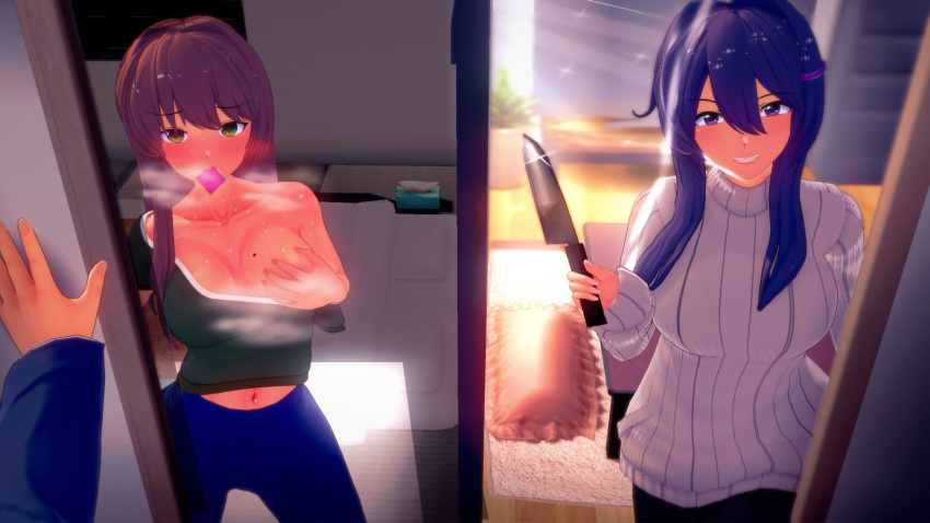 Rule 34 2girls 3d Before Sex Condom Condom In Mouth Doki Doki Literature Club Grabbing Own