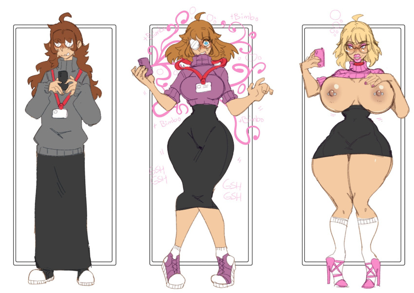 Rule 34 Ahoge Before And After Bimbofication Bimbophi Blonde Hair