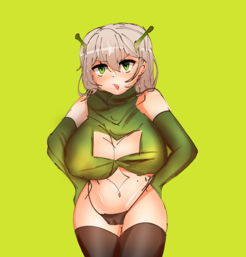 Rule 34 Big Breasts Black Panties Blush Green Background Green Eyes