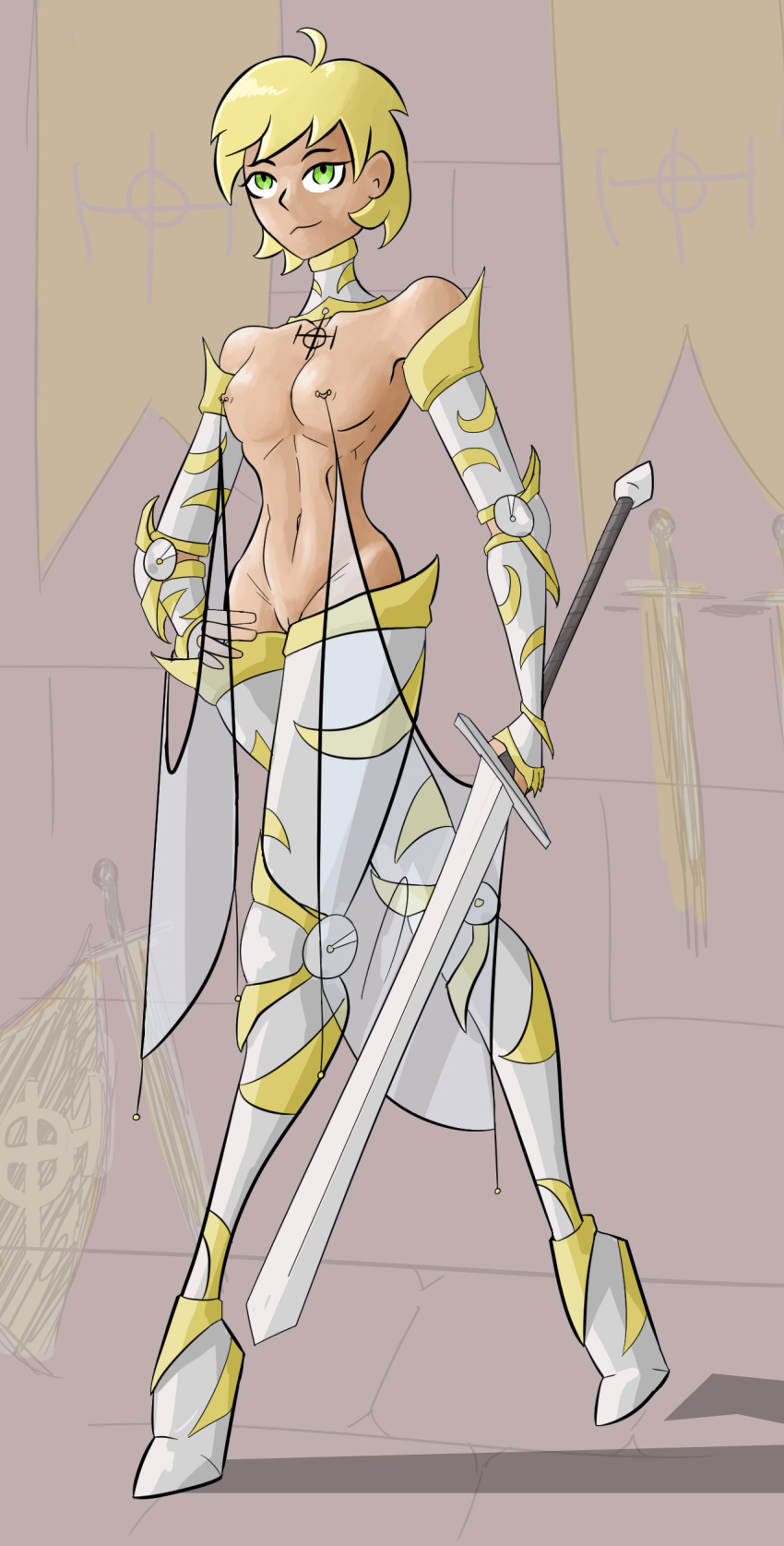 Rule 34 Armor Armwear Blonde Hair Catastrophe Guy Collar Confident Female Female Knight Female