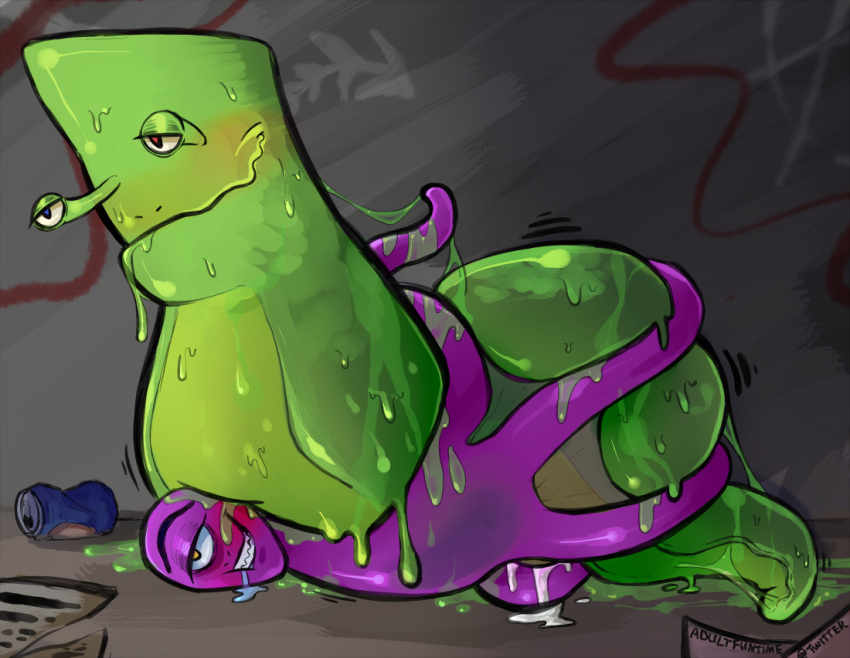 Rule 34 Adultfuntime Alley Alleyway Big Enormous Slug Bigger Dom Blushing Colored Cum Pool