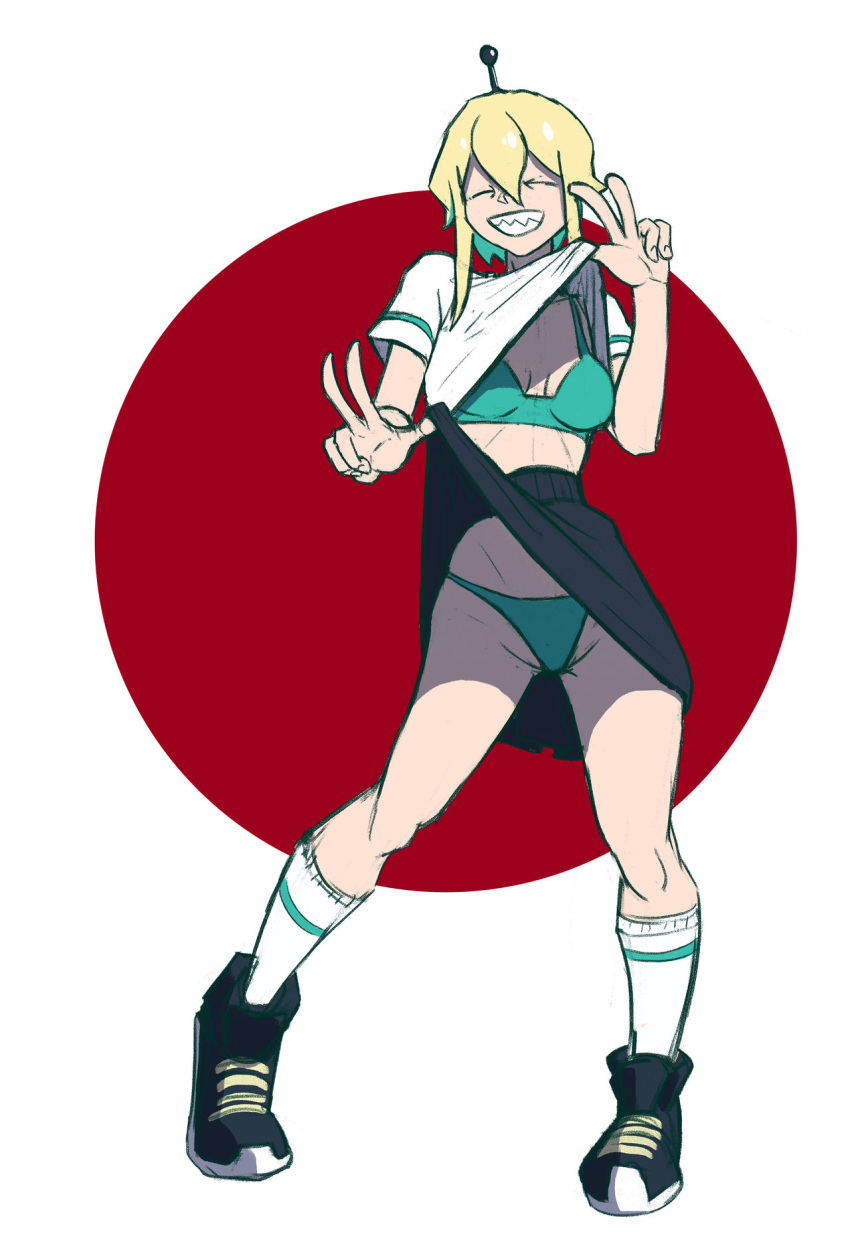 Rule 34 Amano Pikamee Blonde Hair Bra Fully Clothed Green Eyes Headband Panties Peace Sign