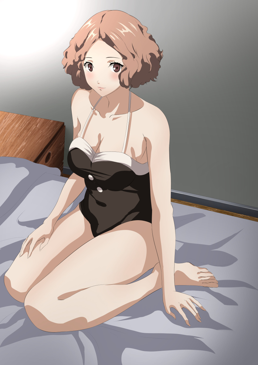 Rule 34 1girls Atlus Bare Legs Bedroom Before Sex Blush Blush Breasts Brown Eyes Brown Hair