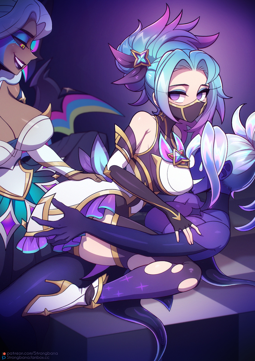 Rule 34 1girls 2futas Akali Big Breasts Black Cornea Blue Skinned Futanari Blue Hair Blue Skin
