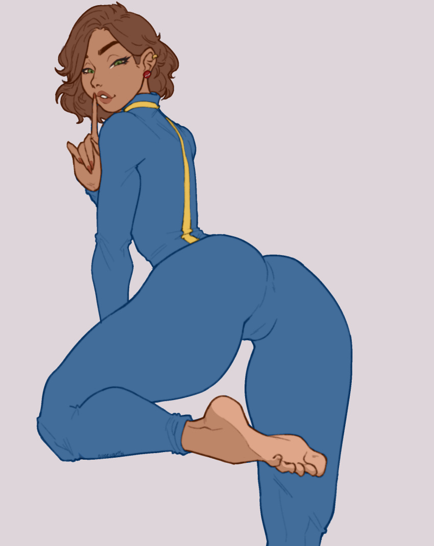 Rule 34 Atomis Barefoot Bethesda Softworks Brown Hair Cameltoe Fallout Foot Fetish Green Eyes