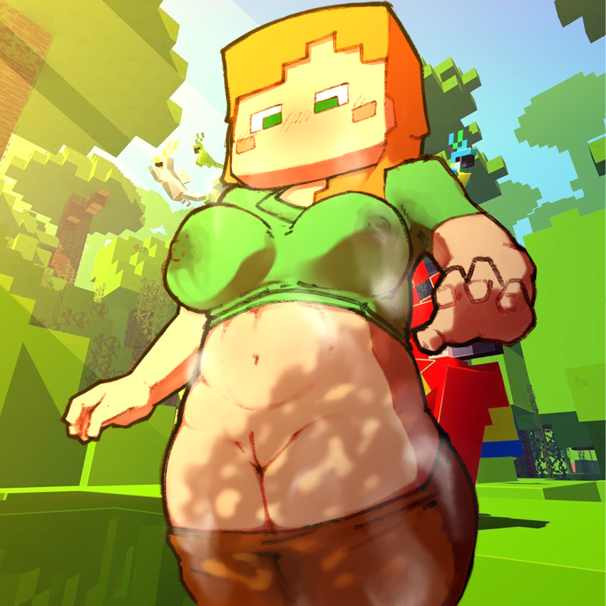 Rule 34 1girls Alex Minecraft Big Breasts Block Head Blocky Anatomy Blocky Body Breasts Cube