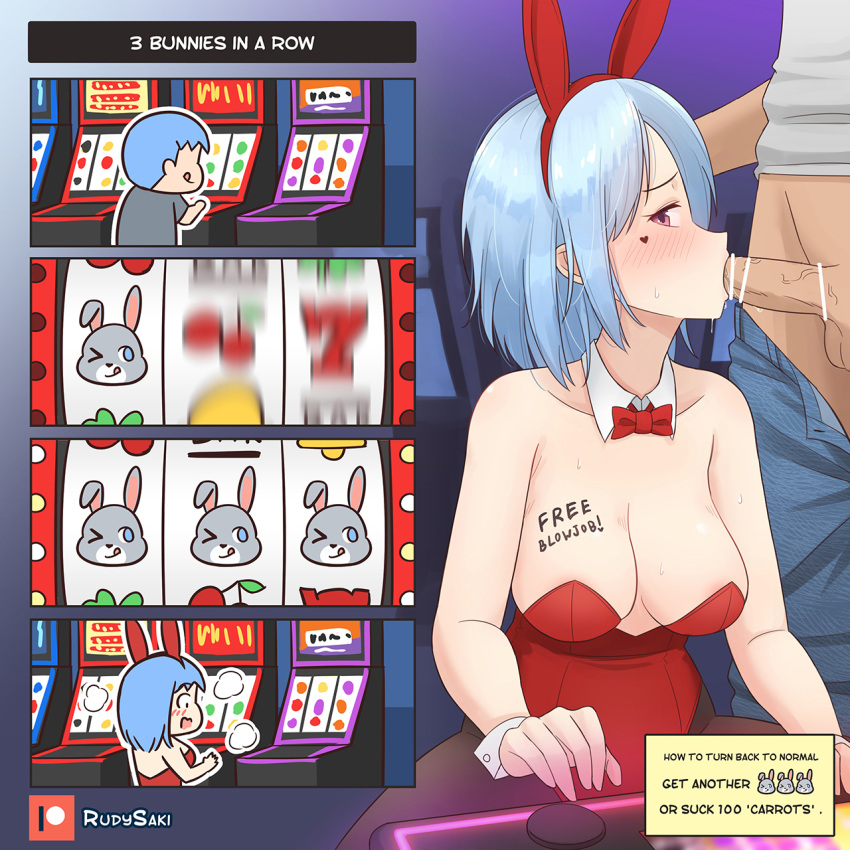 Rule 34 Bar Censor Blowjob Blue Hair Blush Body Writing Bodywriting Bunny Ears Bunny Girl