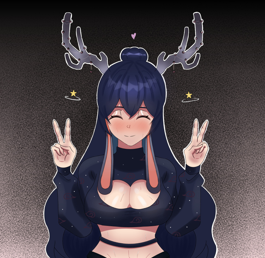 Rule 34 Belly Big Breasts Blush Breasts Closed Eyes Clothed Clothing Itzaysel Peace Sign