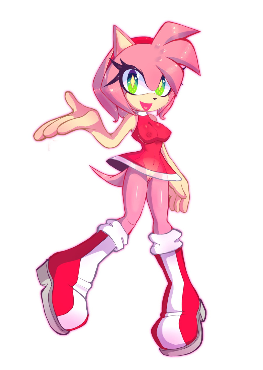 Rule 34 1girls Amy Rose Anthro Boots Bottomless Breasts Dress