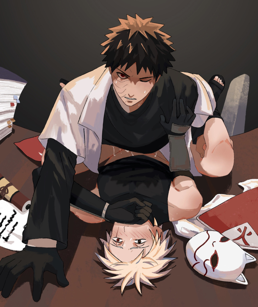 Rule 34 2boys Against Table Anal Black Gloves Black Hair Blush Cum 5981