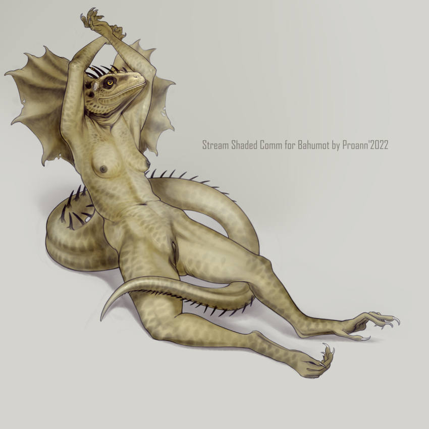 Rule 34 2022 Agamid Anthro Arms Above Head Breasts Brown Body Brown Nipples Brown Scales Claws
