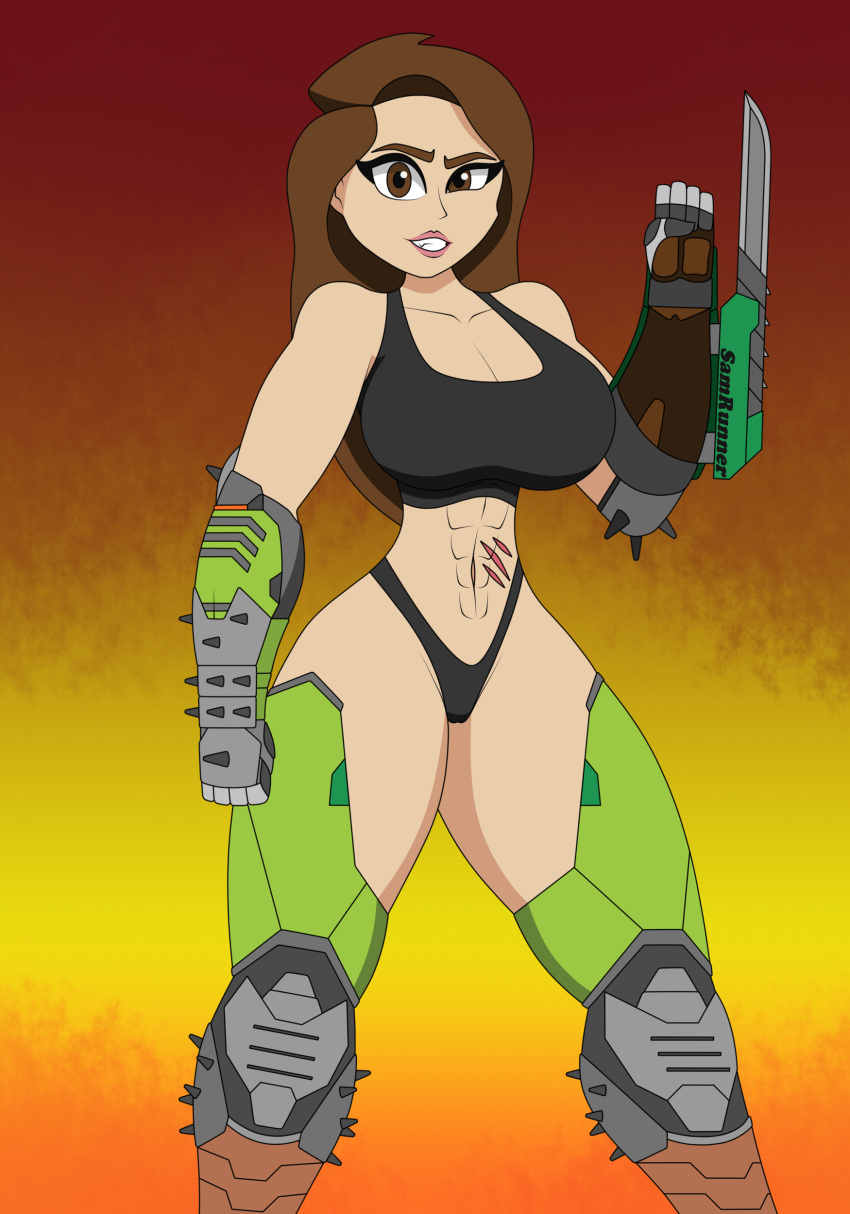 Rule 34 1girls Armor Big Breasts Breasts Brown Eyes Brown Hair Clothed Clothing Doom Doom