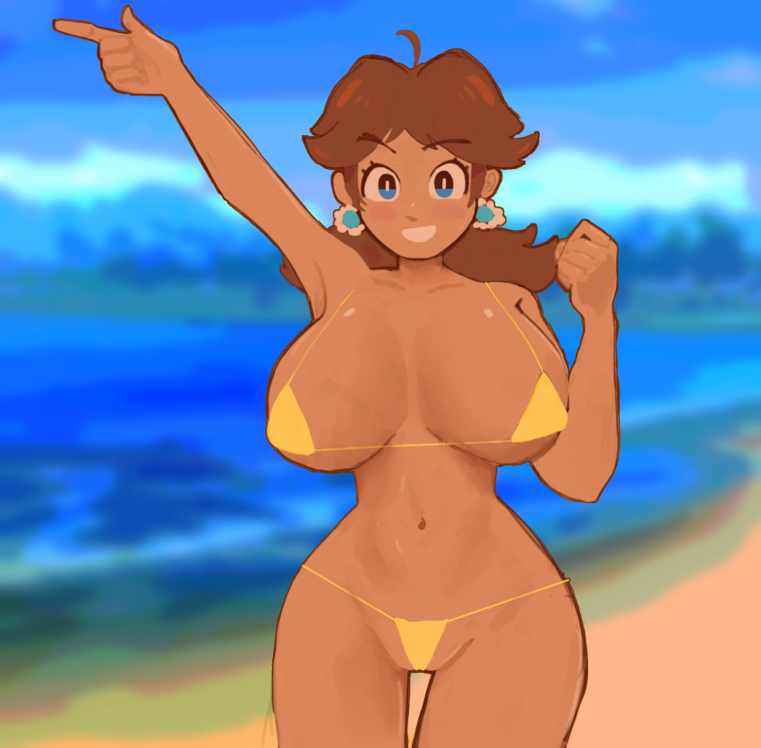 Rule 34 Beach Big Breasts Bikini Brown Hair Dark Skinned Female 0751