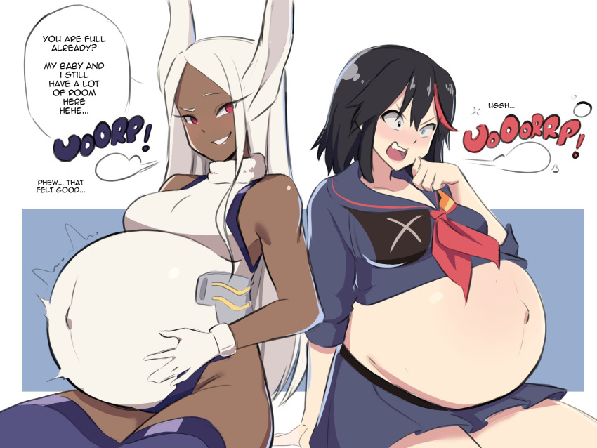 Rule 34 2girls Belching Big Belly Big Breasts Black Hair Bloated