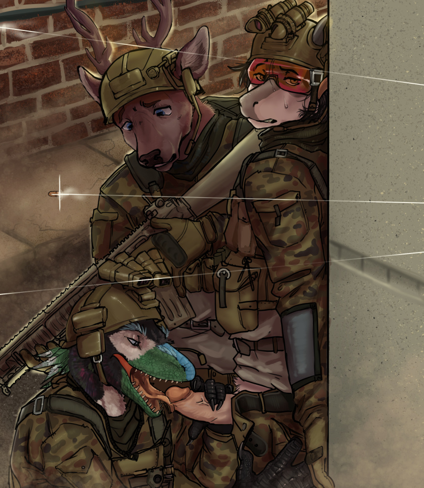 Rule 34 Anthro Army Army Helmet Army Uniform Battle Behind Wall Bullet Camo Camo Print