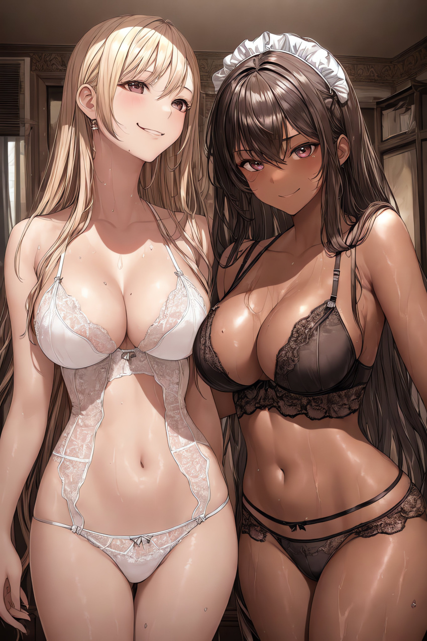 Rule 34 2girls Ai Generated Blonde Hair Bra Breasts Brown Eyes Brown Hair Brown Skin Chocolate