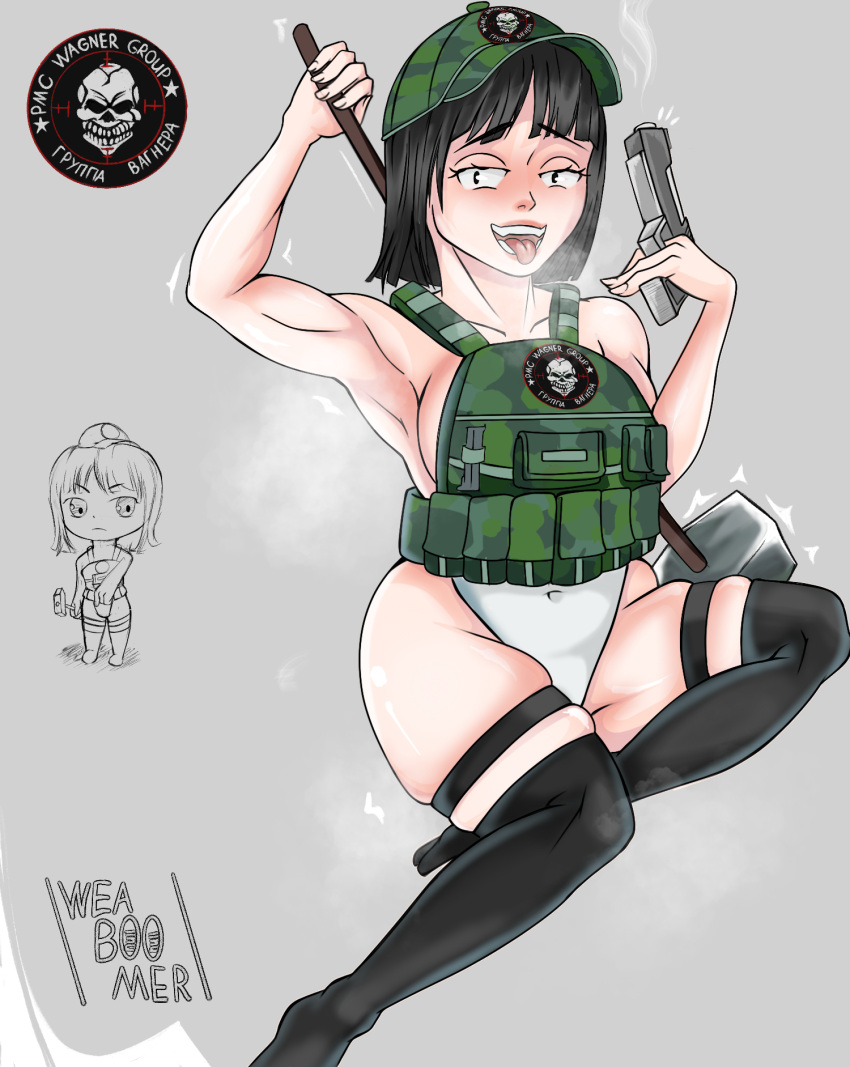Rule 34 Black Hair Breasts Female Gun Military Military Uniform Pmc Wagner Short Hair