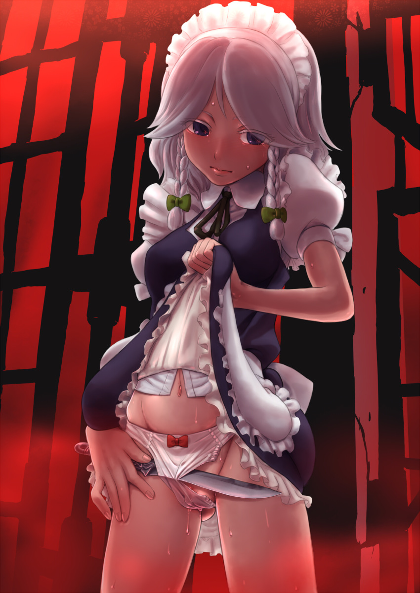 Rule 34 Blue Eyes Blush Braid Cutting Highres Knife Maid Headdress