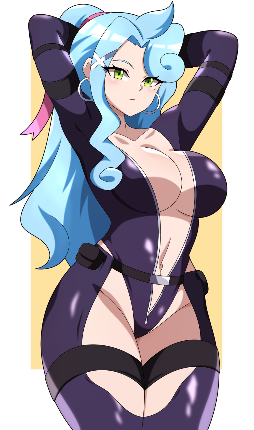 Rule 34 1girls Arms Behind Head Artist Request Big Breasts Blue Hair