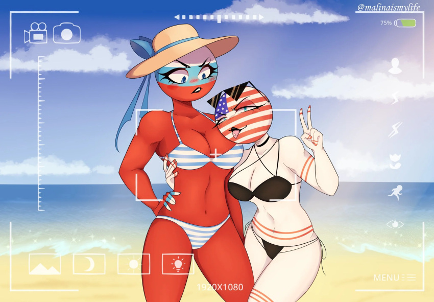 Rule 34 2girls Beach Bikini Blush Clothing Countryhumans 4523
