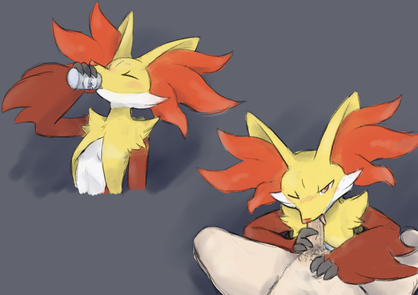 Rule 34 Anthro Beverage Biped Closed Eyes Delphox Drinking Duo