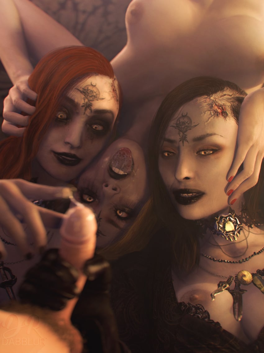 Rule 34 1boy 3d 3girls Bela Resident Evil Black Hair Black Lipstick 1546