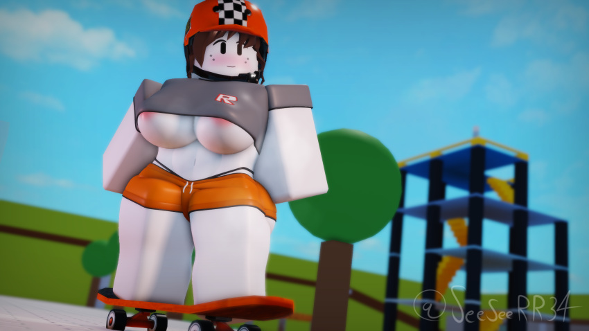 Rule 34 1girls 3d Areola Peek Areolae Arms At Sides Bellybutton Blush Booty Shorts Brown Hair