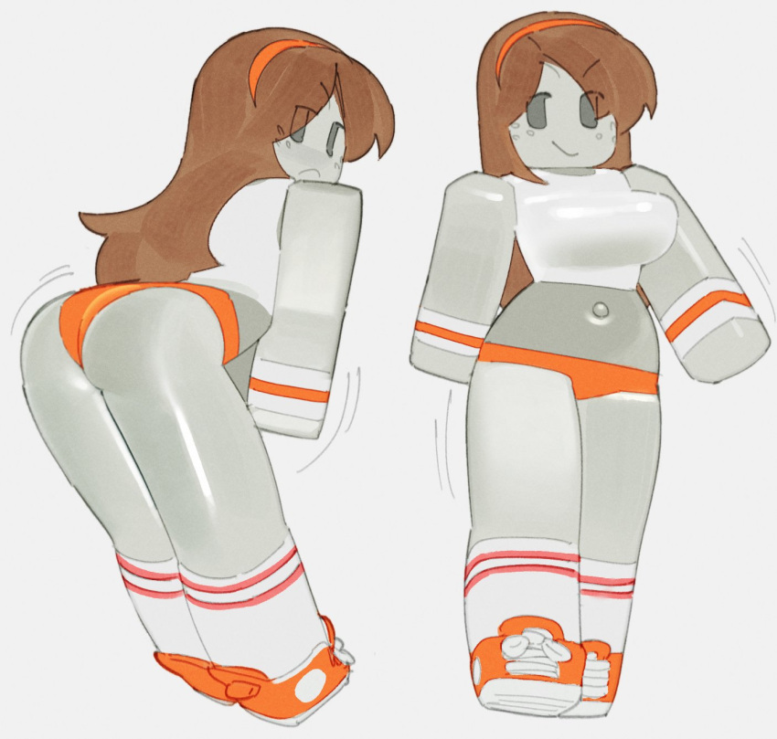 Rule 34 1girls Ass Back View Blocky Body Breasts Brown Hair Female Freckles Front View Frown
