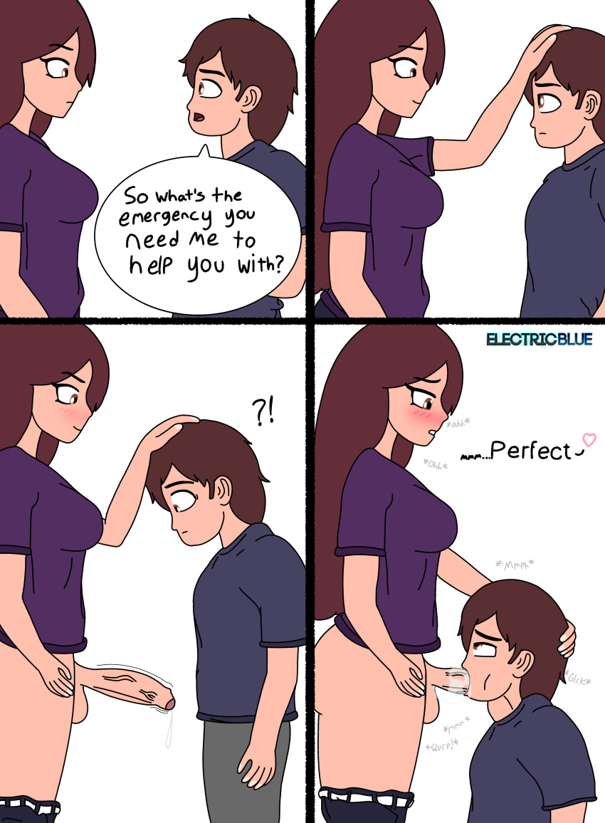 Rule 34 1boy 1futa Blowjob Blush Brown Eyes Brown Hair Electricblue 6166