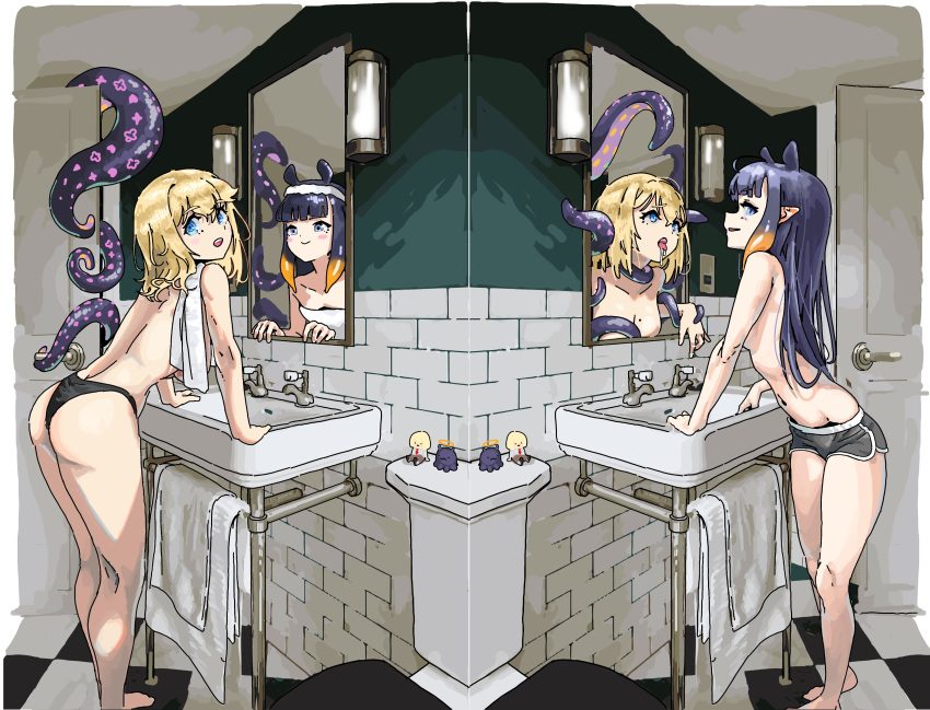 Rule 34 2girls Absurdres Ahe Gao Altered Reflection Bare Legs 4669