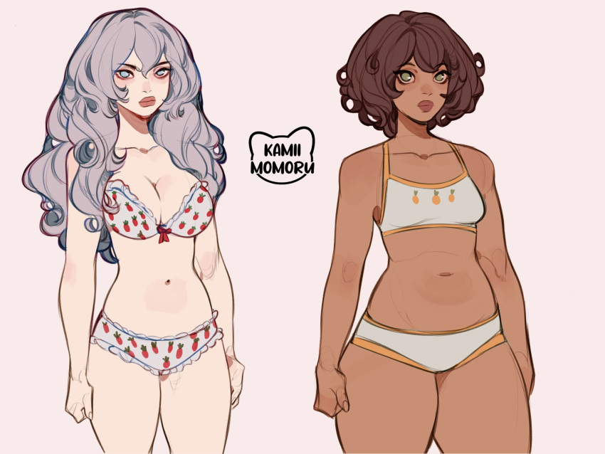 Rule 34 2girls Abbi Kamii Momoru Belly Belly Button Big Breasts Blue Eyes Bra Brown Hair