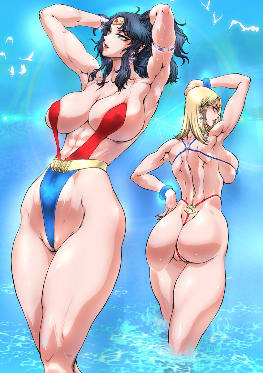 Rule 34 2girls Abs Aqua Eyes Ass Athletic Female Black Hair Blonde