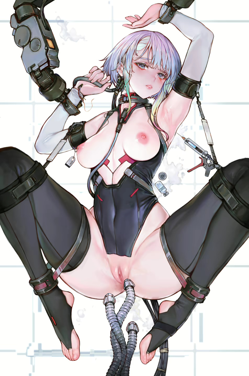 Rule 34 1girls Aqua Eyes Areolae Arms Up Bondage Bound Breasts Cable 9176