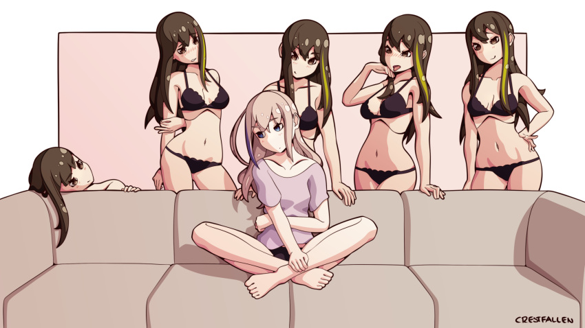 Rule 34 6girls Black Lingerie Blouse Blue Eyes Brown Eyes Brown Hair