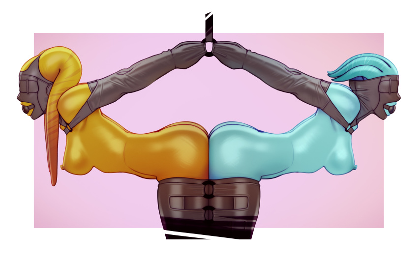 Rule 34 2girls Alien Girl Armbinder Arms Behind Back Asari Ball Gag