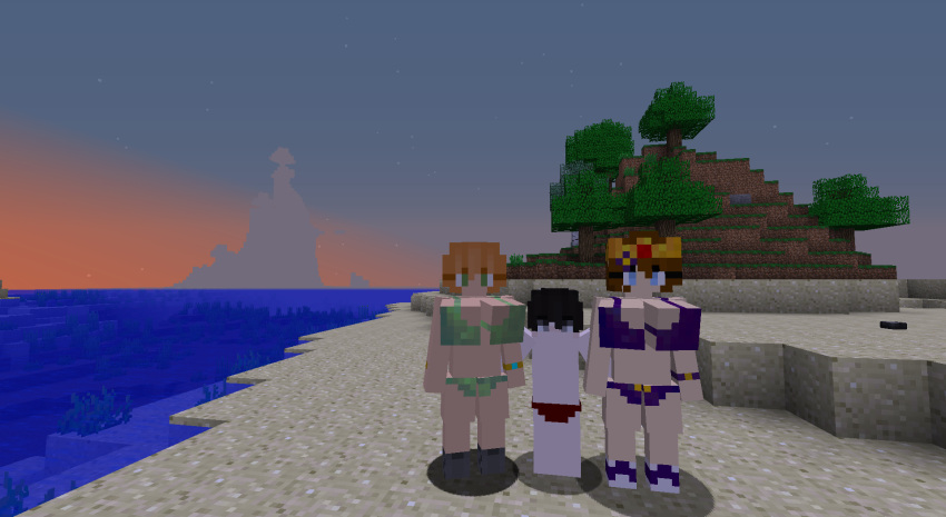 Rule 34 1boy 2girls Alex Minecraft Beach Big Breasts Bikini Cute 9340