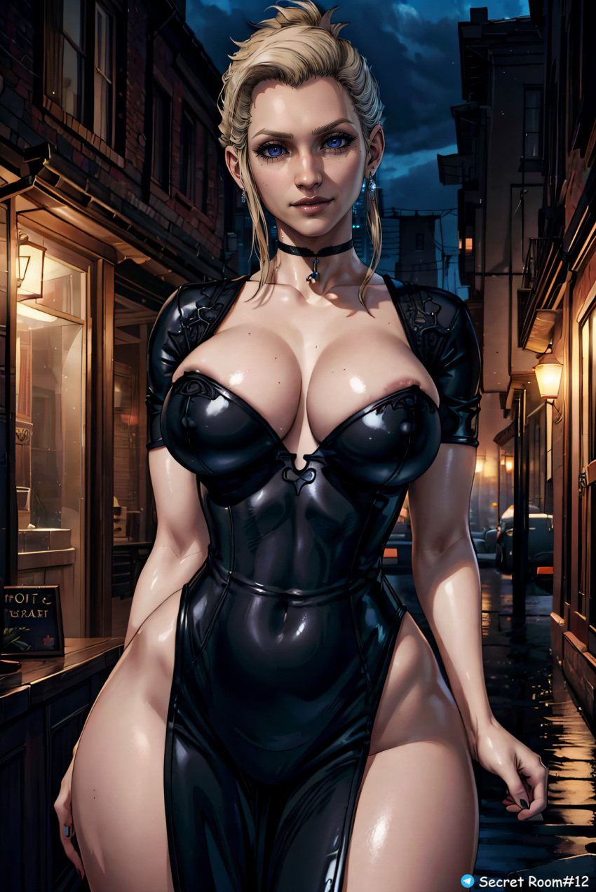 Rule 34 Ai Generated Big Breasts Big Hips Blue Eyes Choker Dress