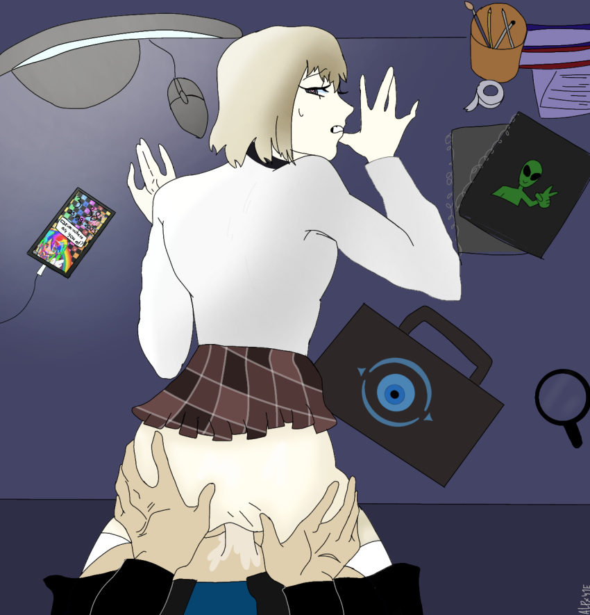 Rule 34 Back Fucking Back View Black Choker Black Coat Blonde Hair