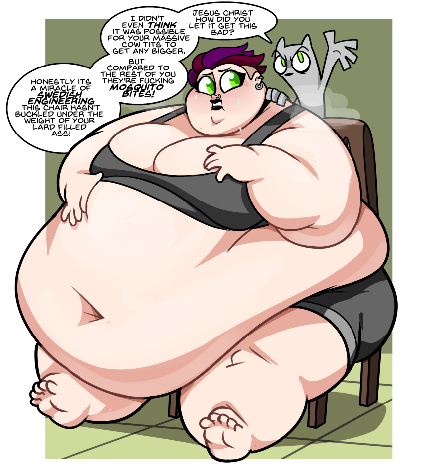 Rule 34 1girls Absurd Res Absurdres Bbw Belly Belly Button Black Lipstick Chair Dialogue