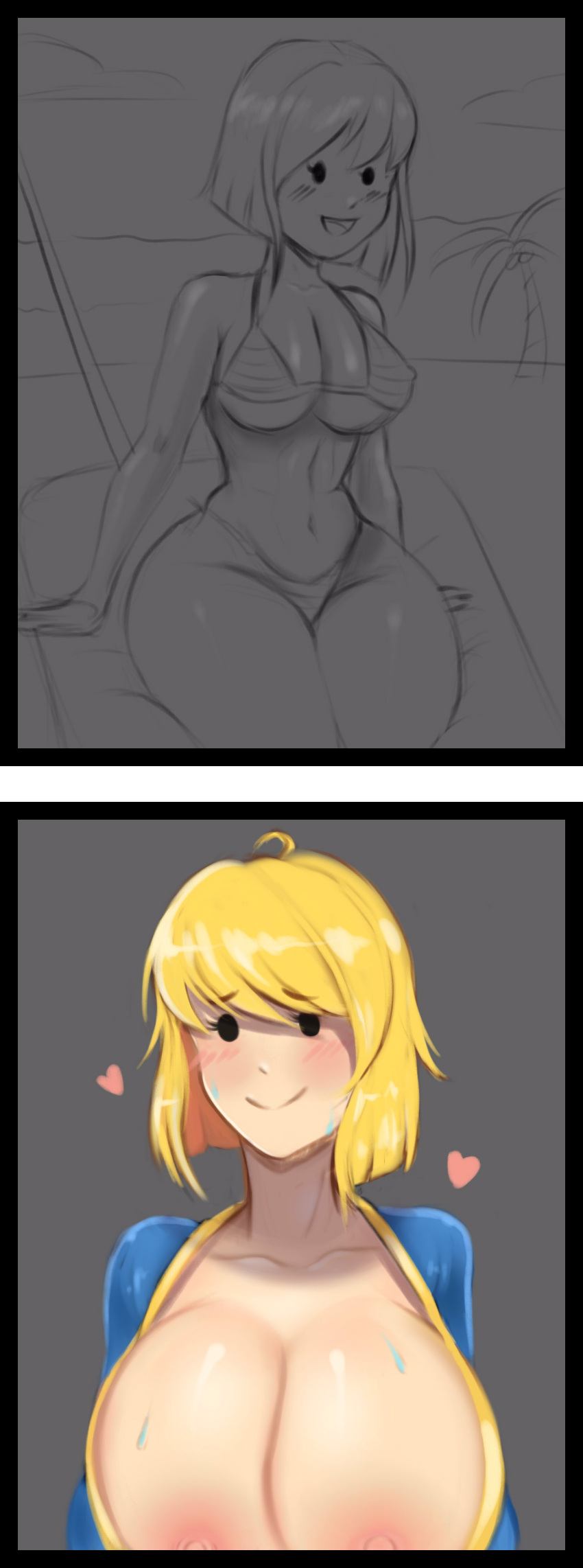 Rule 34 1girls Beach Big Breasts Blonde Hair Blush Bra Exposed Breasts Fallout Jumpsuit